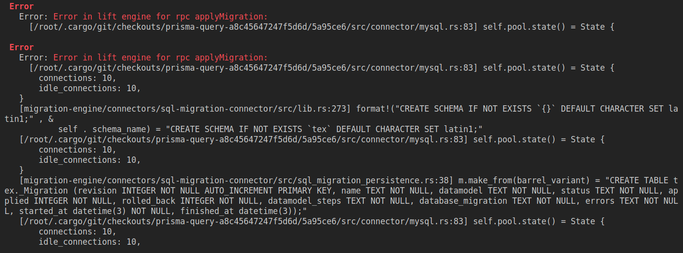 At first datamodel change: Error in migrate engine for rpc ...