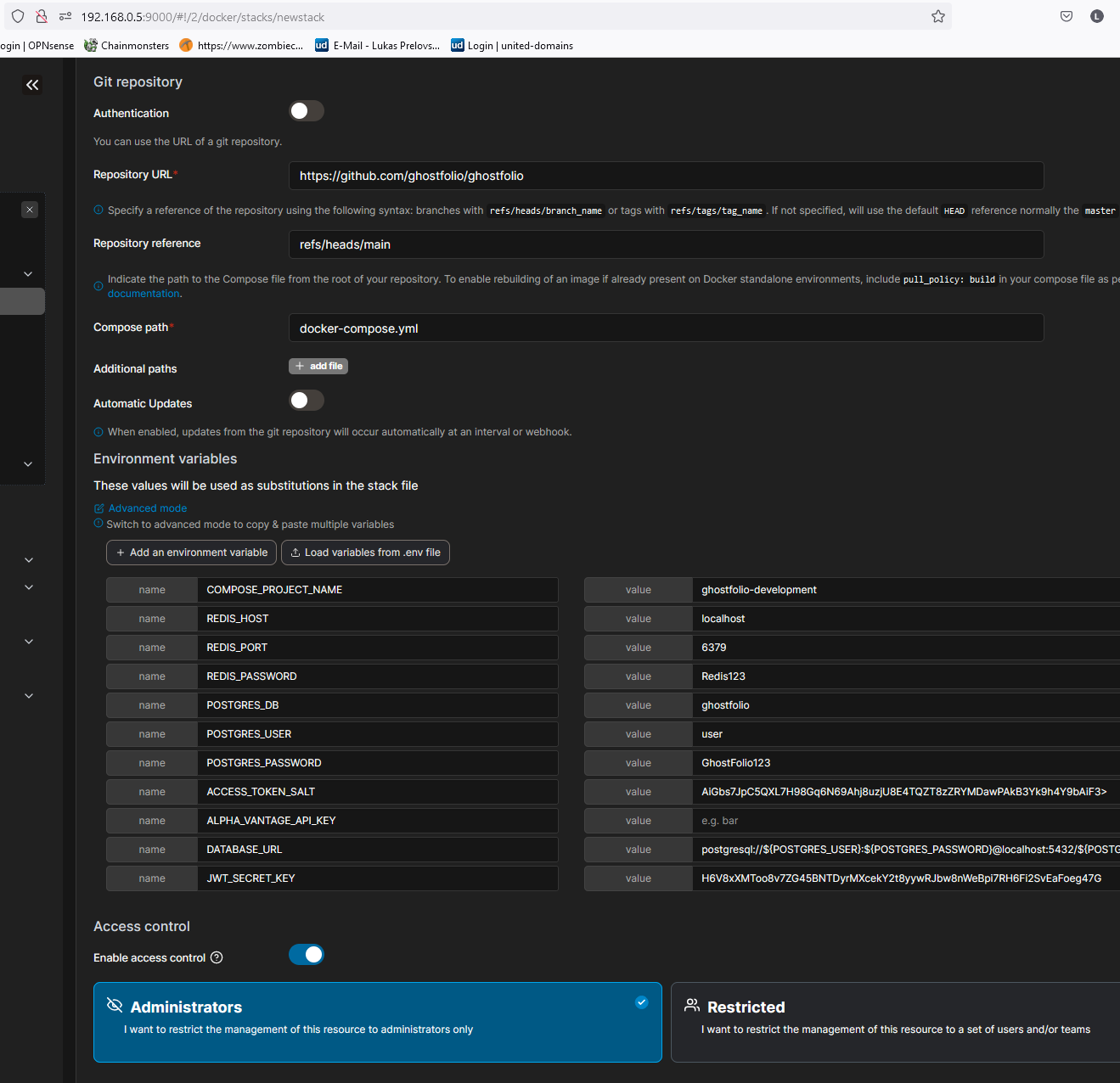 Failed installation on Portainer · Issue #1448 · ghostfolio/ghostfolio · GitHub