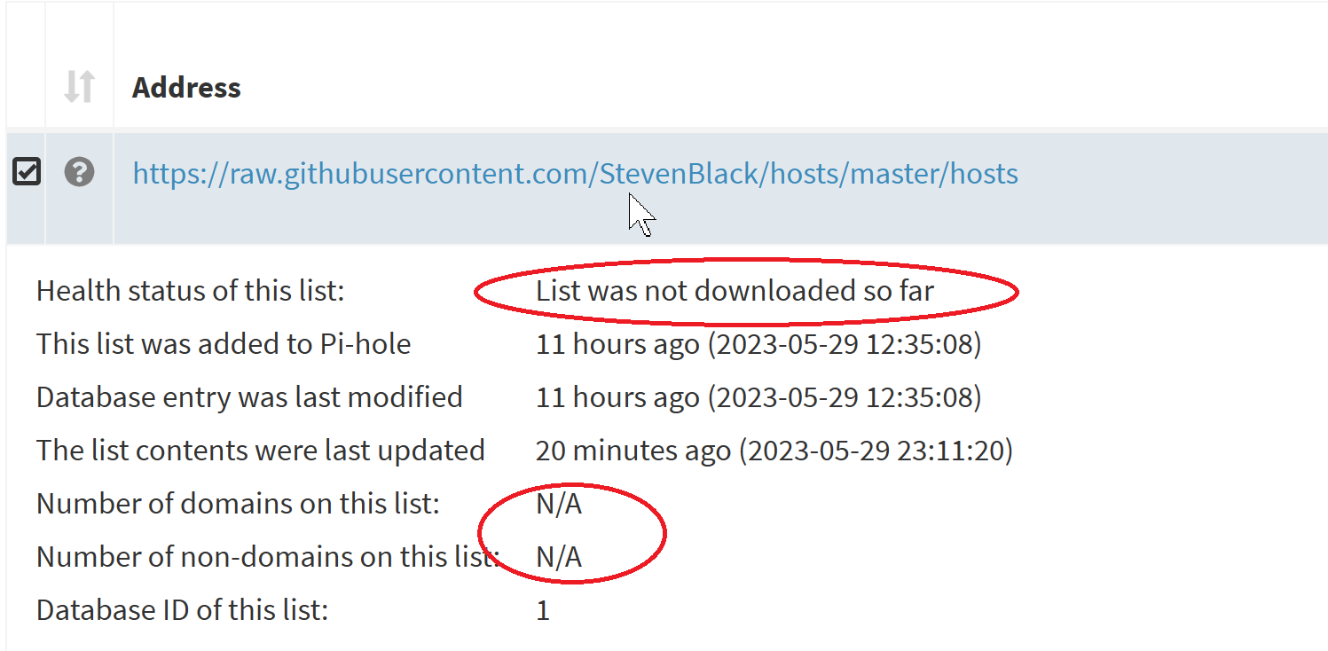 web interface shows invalid adlist info, database entries are correct. · Issue #5293 · pi-hole ...