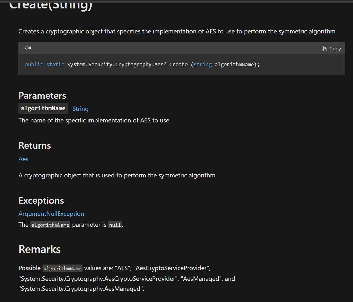 Aes Create Returns Null · Issue 70290 · Dotnet Runtime · Github