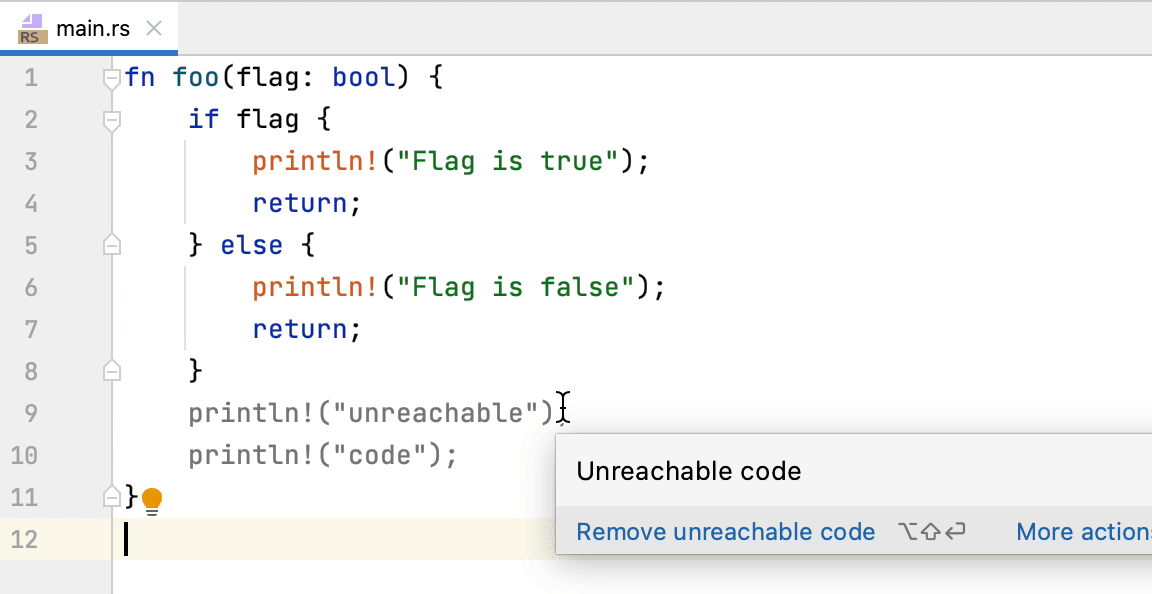 Feature: add unreachable code inspection · Issue #8553 · rust-lang/rust-analyzer · GitHub