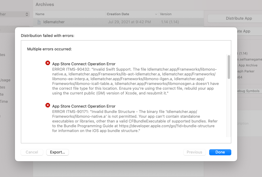 3.4.beta2.mono iOS export upload to App Store Connect fails with errors · Issue #51045 ...