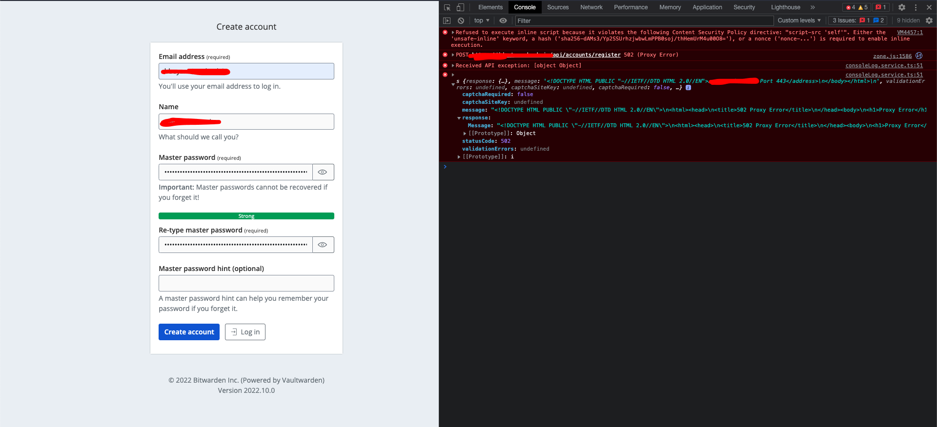 Web-vault: Unable register account - API exception · dani-garcia vaultwarden · Discussion #3013 ...