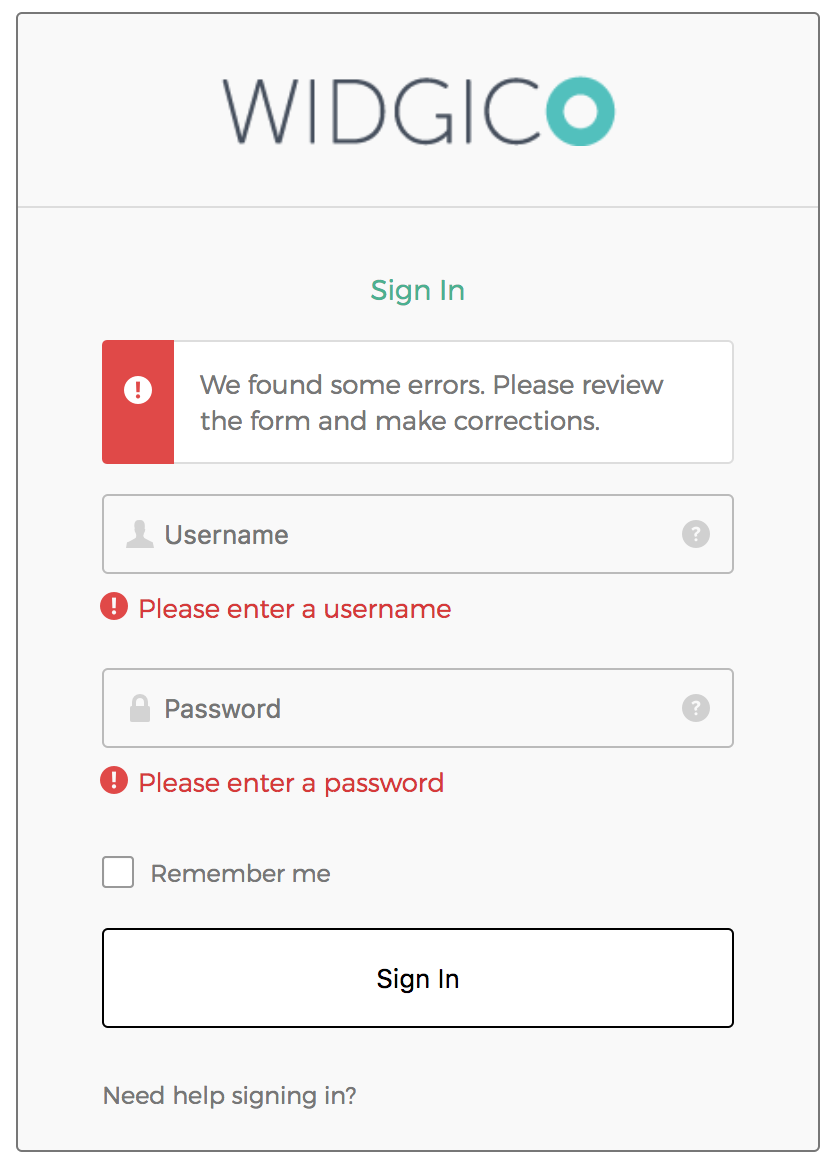 Partial error message placeholder appears after clicking "Sign In" with ...