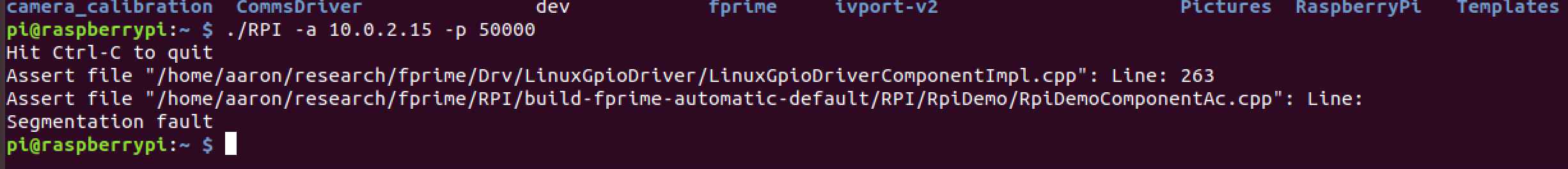 Segmentation fault when running RPI demo · Issue #135 · nasa/fprime · GitHub