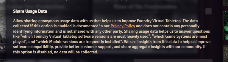 Add a configurable and opt-in permission to share anonymous diagnostic data which helps us to ...