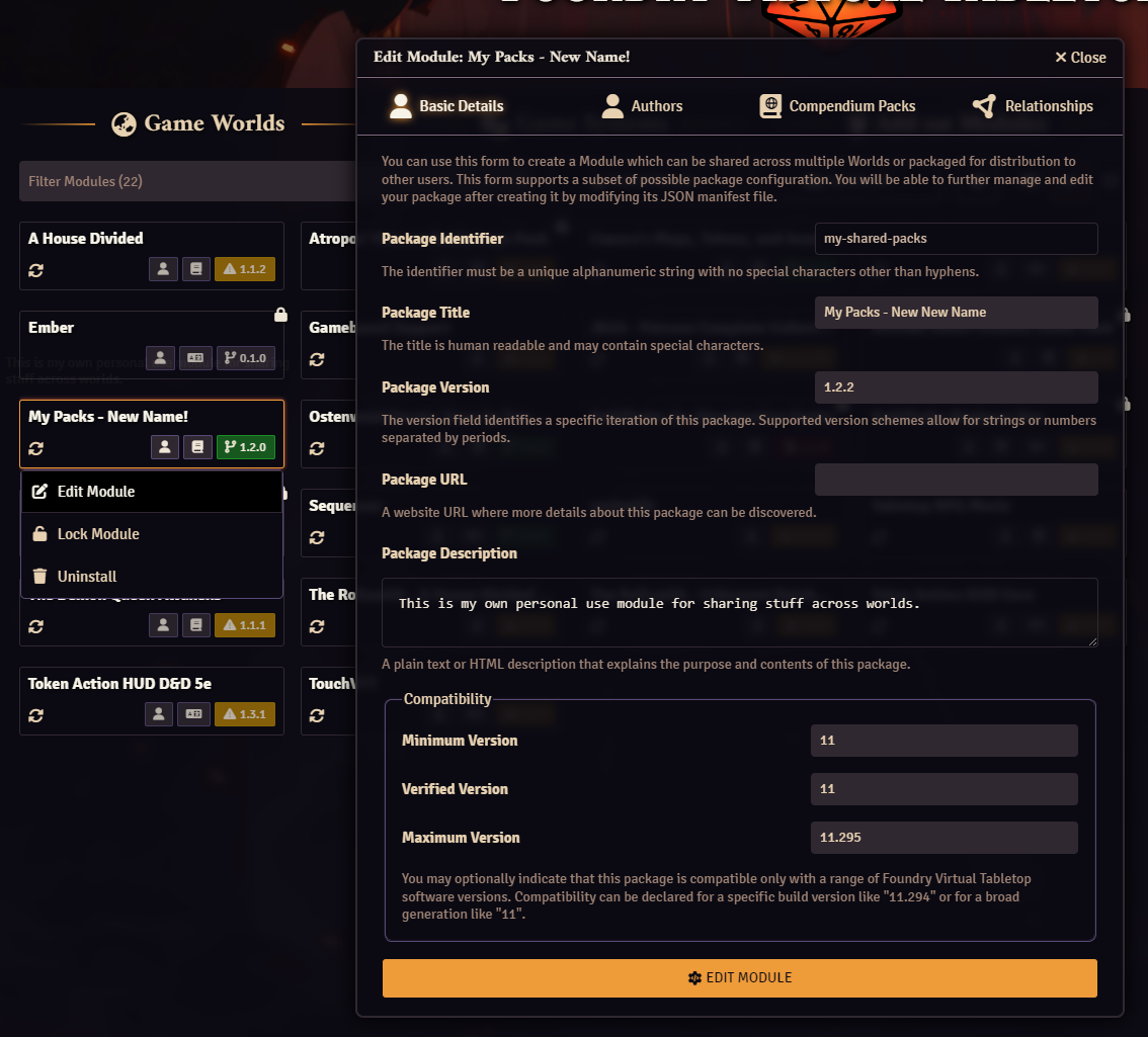 Enable the new ModuleManagementForm application to manage and modify existing unlocked modules ...