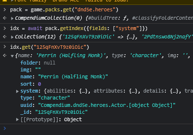 When calling Compendium#getIndex with an explicit set of index fields, the uuid property of the ...