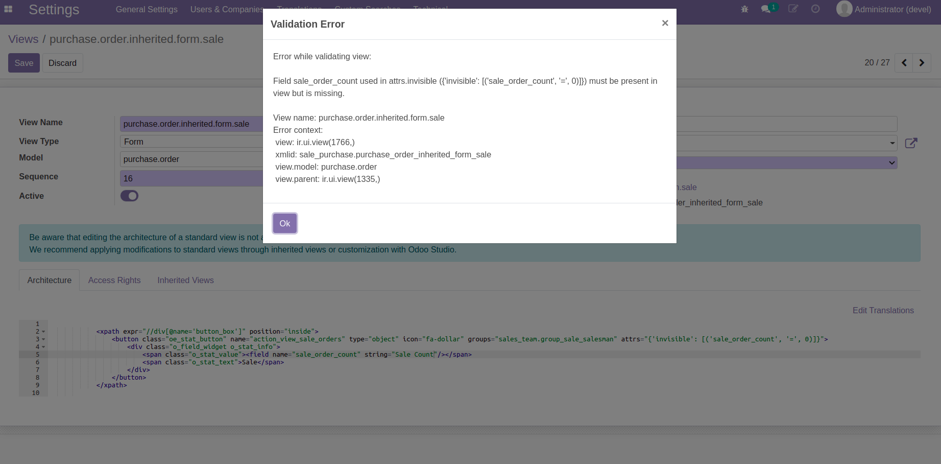 [14.0] Error upgrade sale_purchase module · Issue #80625 · odoo/odoo ...