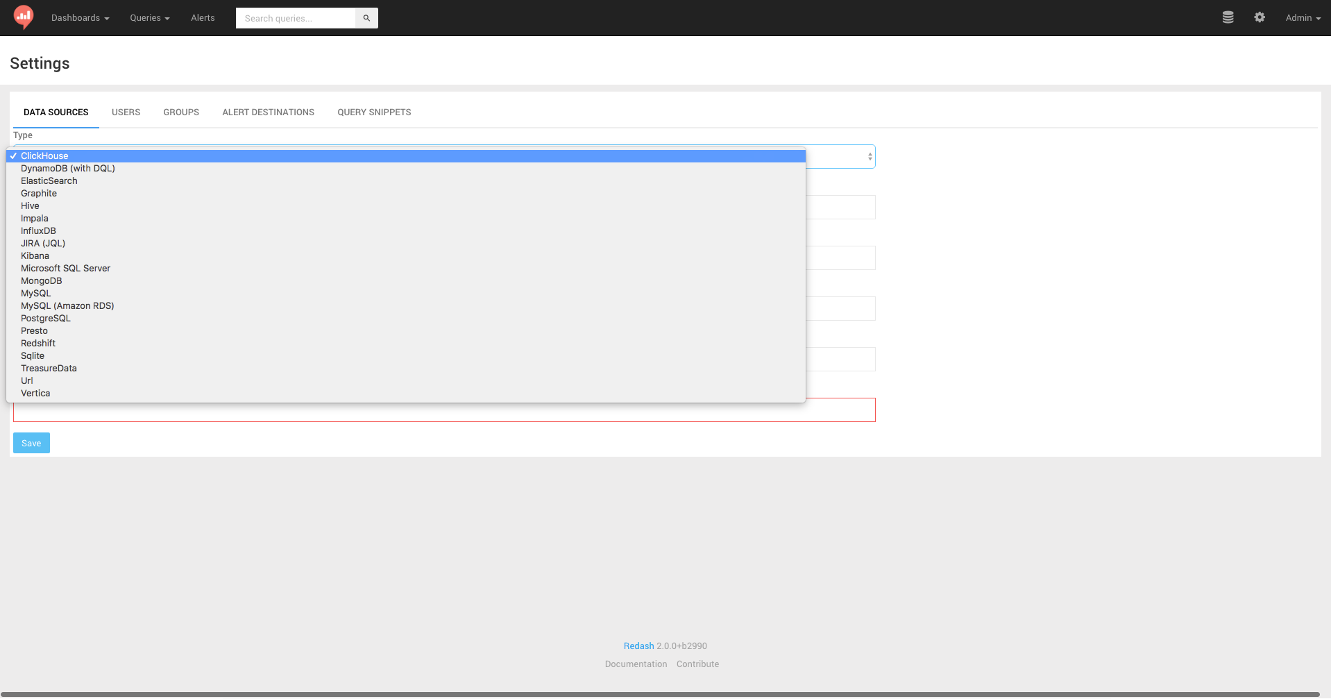 Missing Datasource Types on 2.0.0 · Issue #2001 · getredash/redash · GitHub