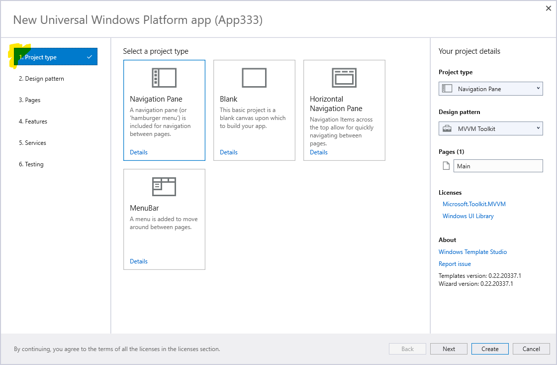 A11y_Windows Template Studio_Select a Project type_Keyboard: When we ...