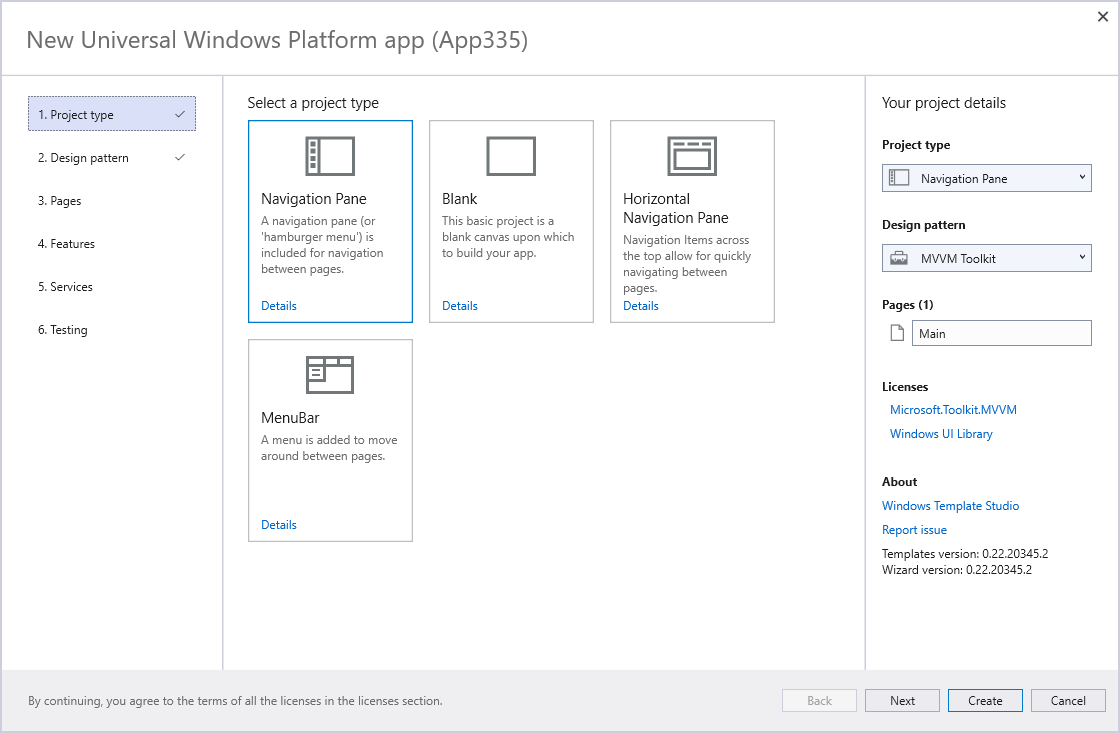 A11y_Windows Template Studio_Select a Project type_Keyboard: When we move to selected list Item ...