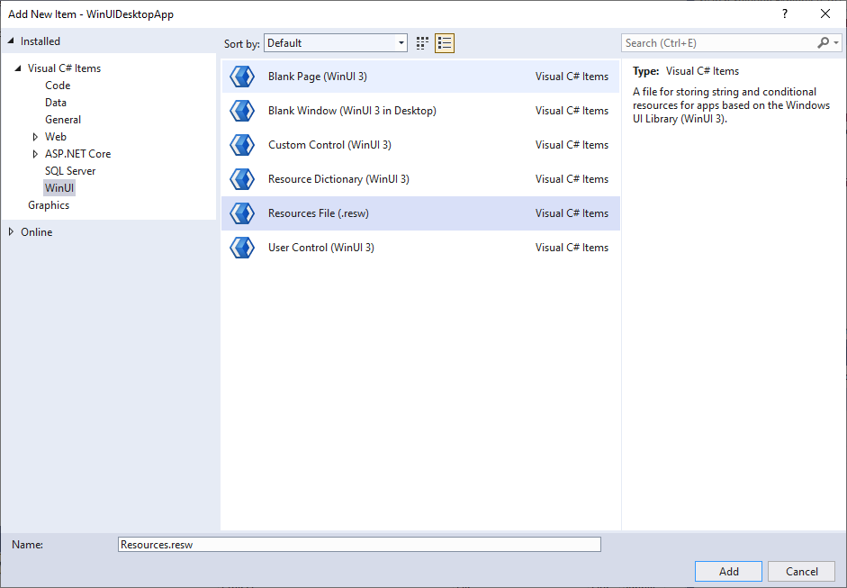 Add new item dialog is not showing Resource file (.resw) on WinUI in UWP projects · Issue #757 ...