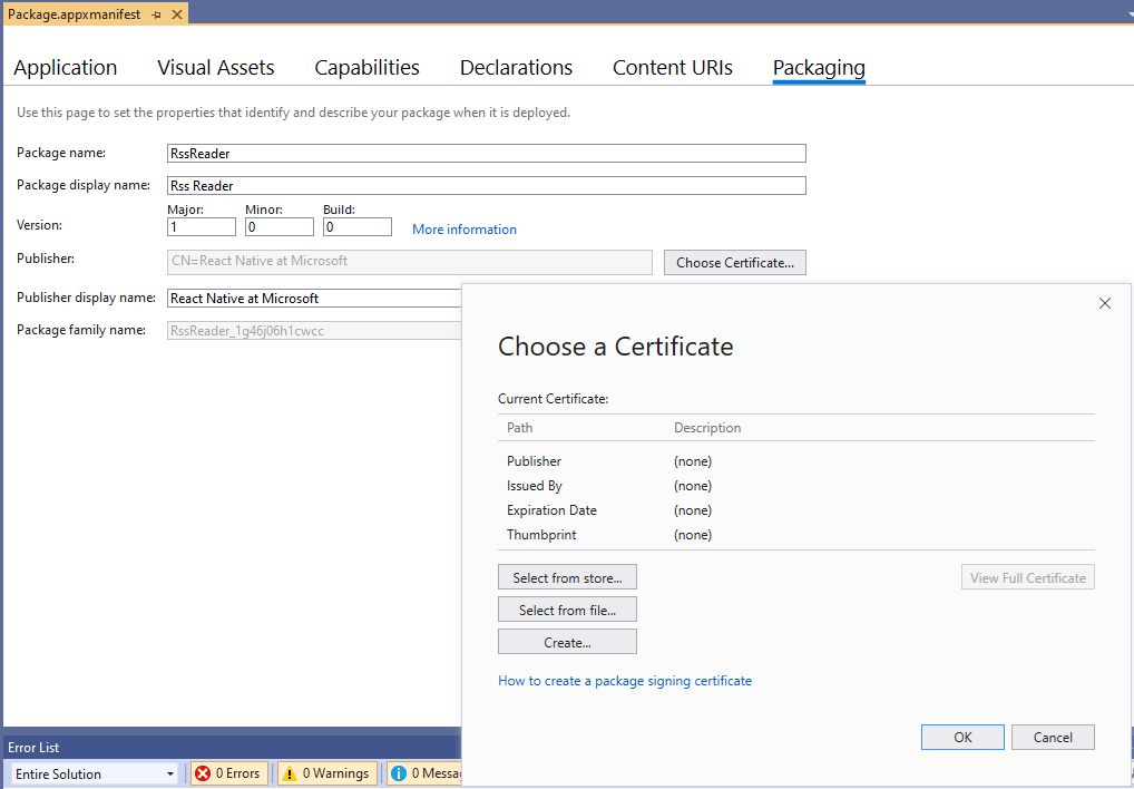 Certificate not found error when executing the rss reader sample · Issue #139 · microsoft/react ...