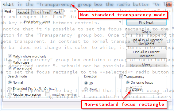 Find Dialog Transparency Bug · Issue 3439 · Notepad Plus Plusnotepad Plus Plus · Github 