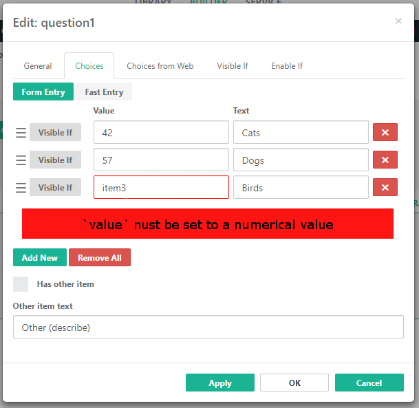 Restrict Item Values to Numeric Values · Issue #350 · surveyjs/survey-creator · GitHub