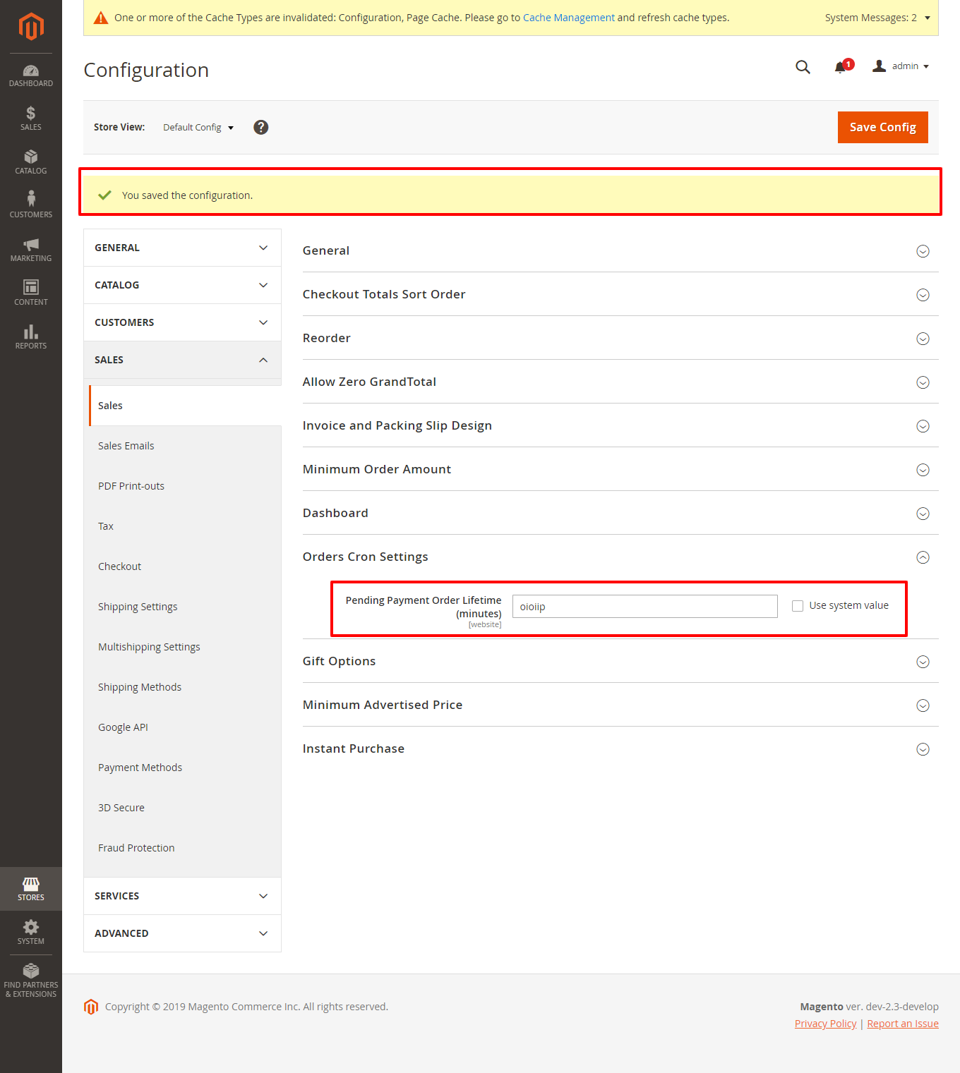 Sales Configuration in the 'Orders Cron Settings' under the field 'Pending Payment Order ...