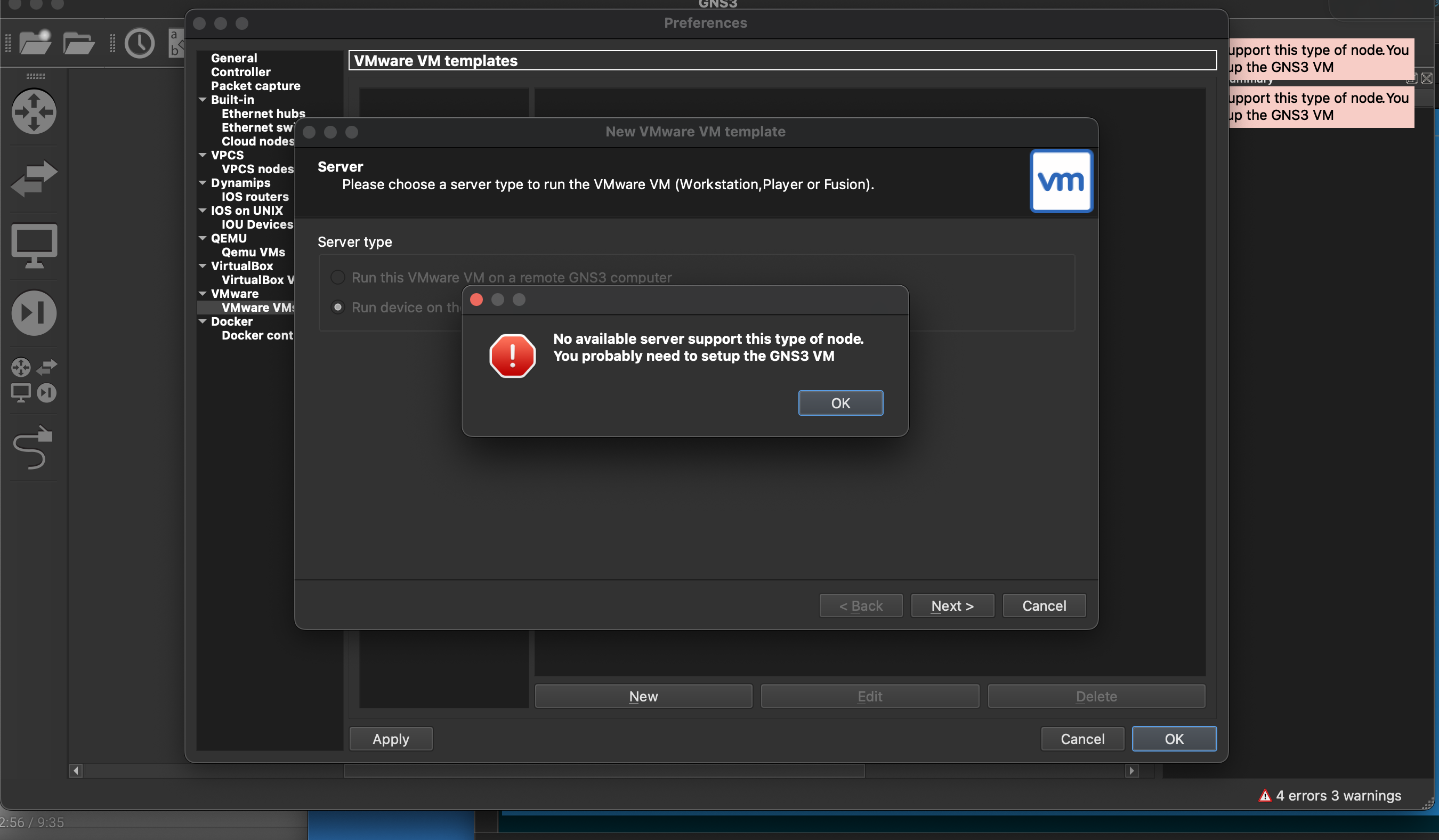 VMware VM support is deprecated and will be removed in a future version, please use Qemu VMs ...