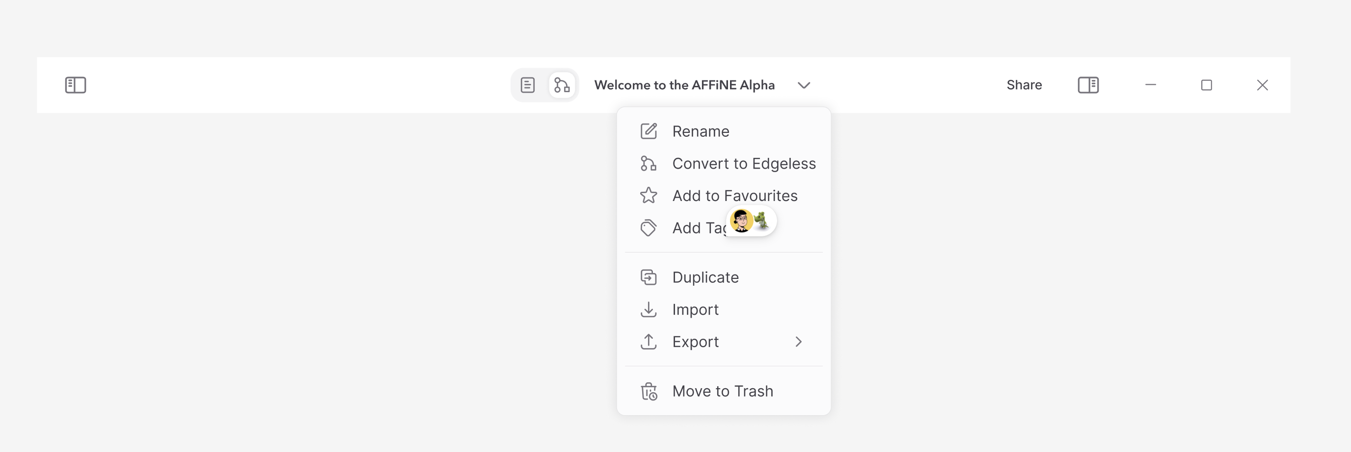 add the content menu function for title side · Issue #3602 · toeverything/AFFiNE · GitHub