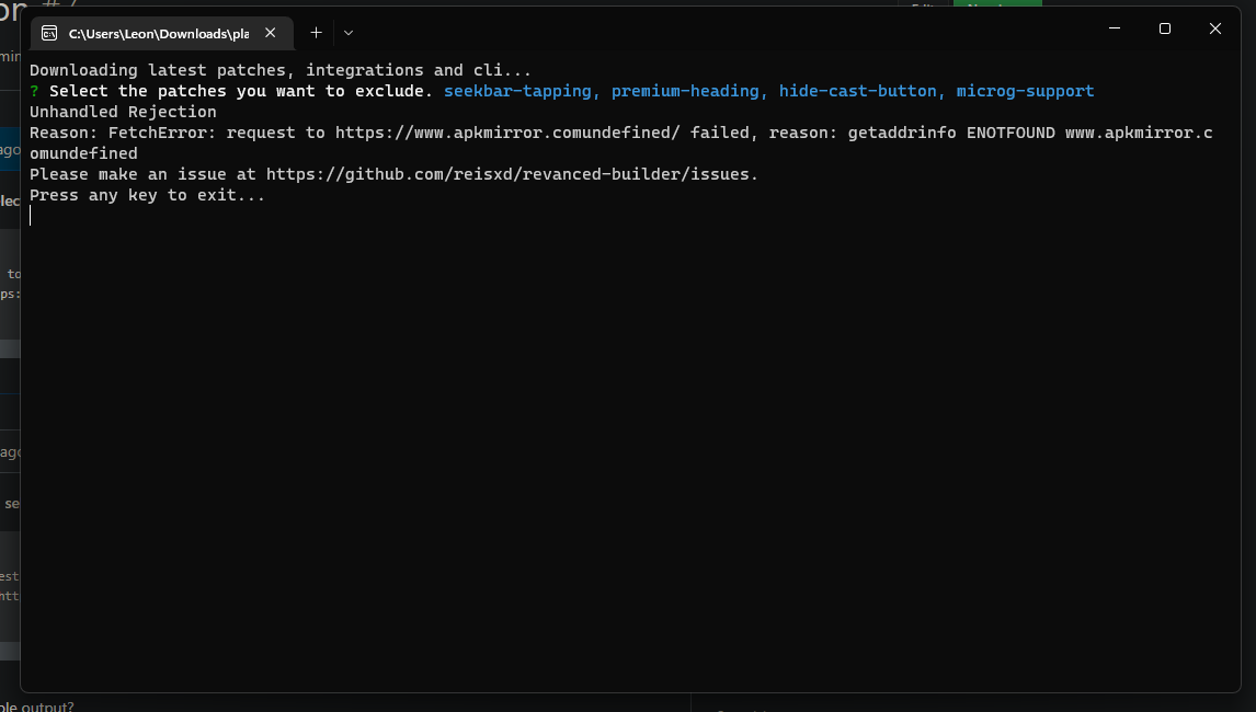 Unhandled Rejection · Issue #7 · reisxd/revanced-builder · GitHub