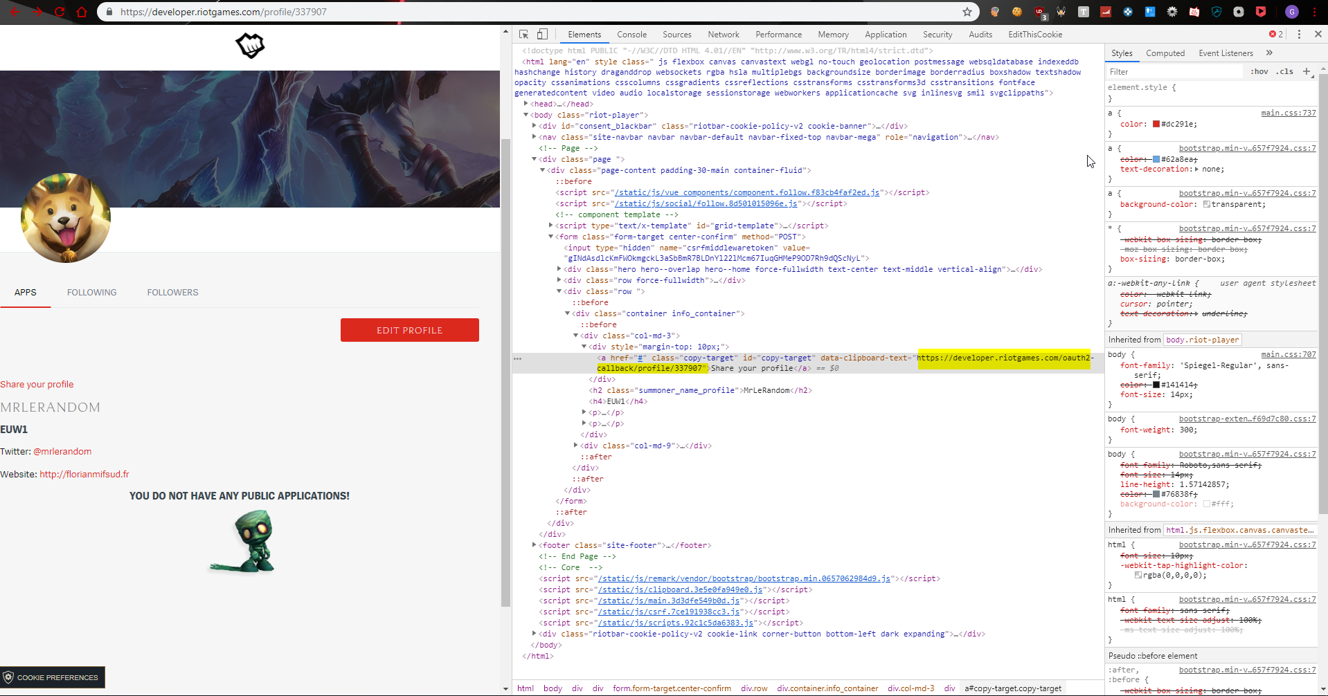 Share your profile error 404 · Issue #109 · RiotGames/developer-relations · GitHub