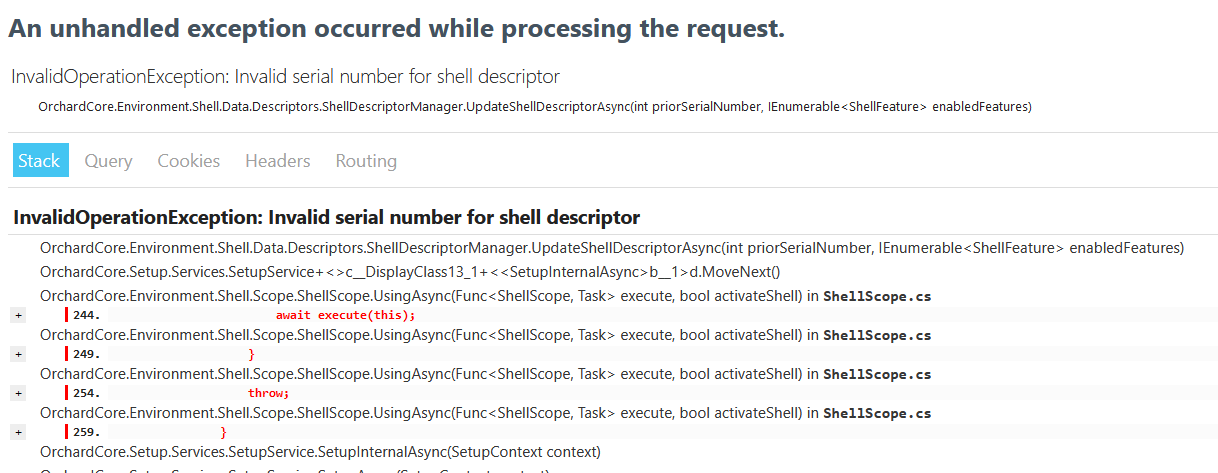 Invalid serial number for shell descriptor during tenant setup. Validate database connection ...