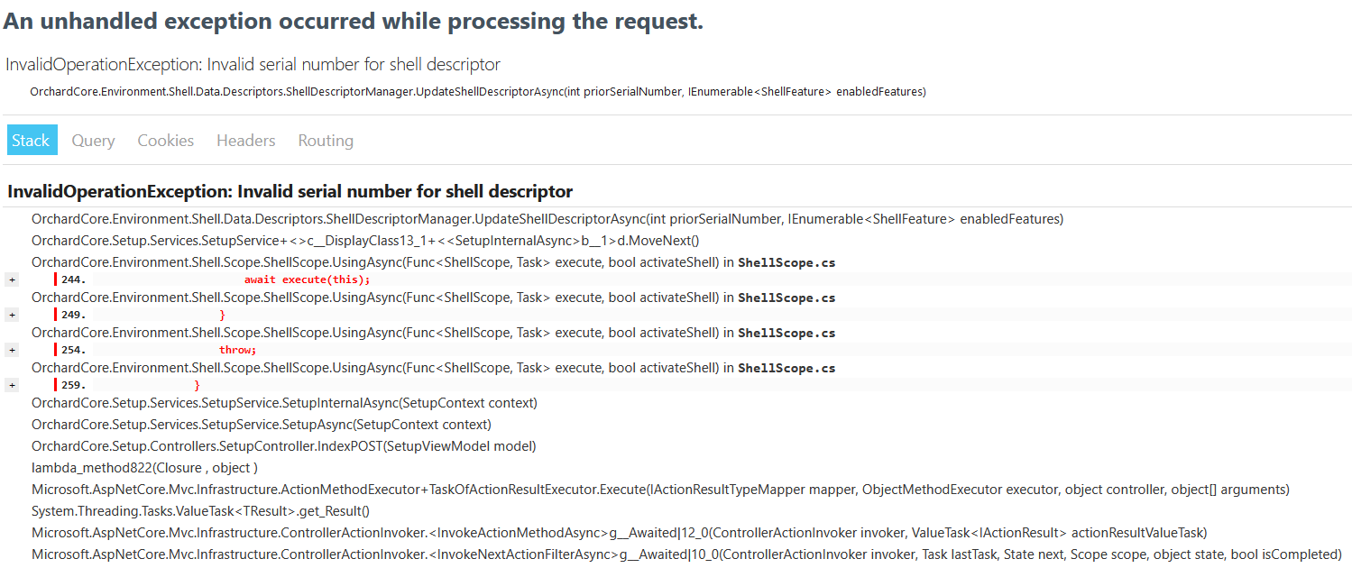 Invalid serial number for shell descriptor · Issue #11989 · OrchardCMS/OrchardCore · GitHub