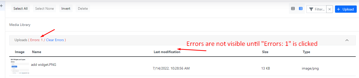 Show errors when media upload fails by default instead of a count ...