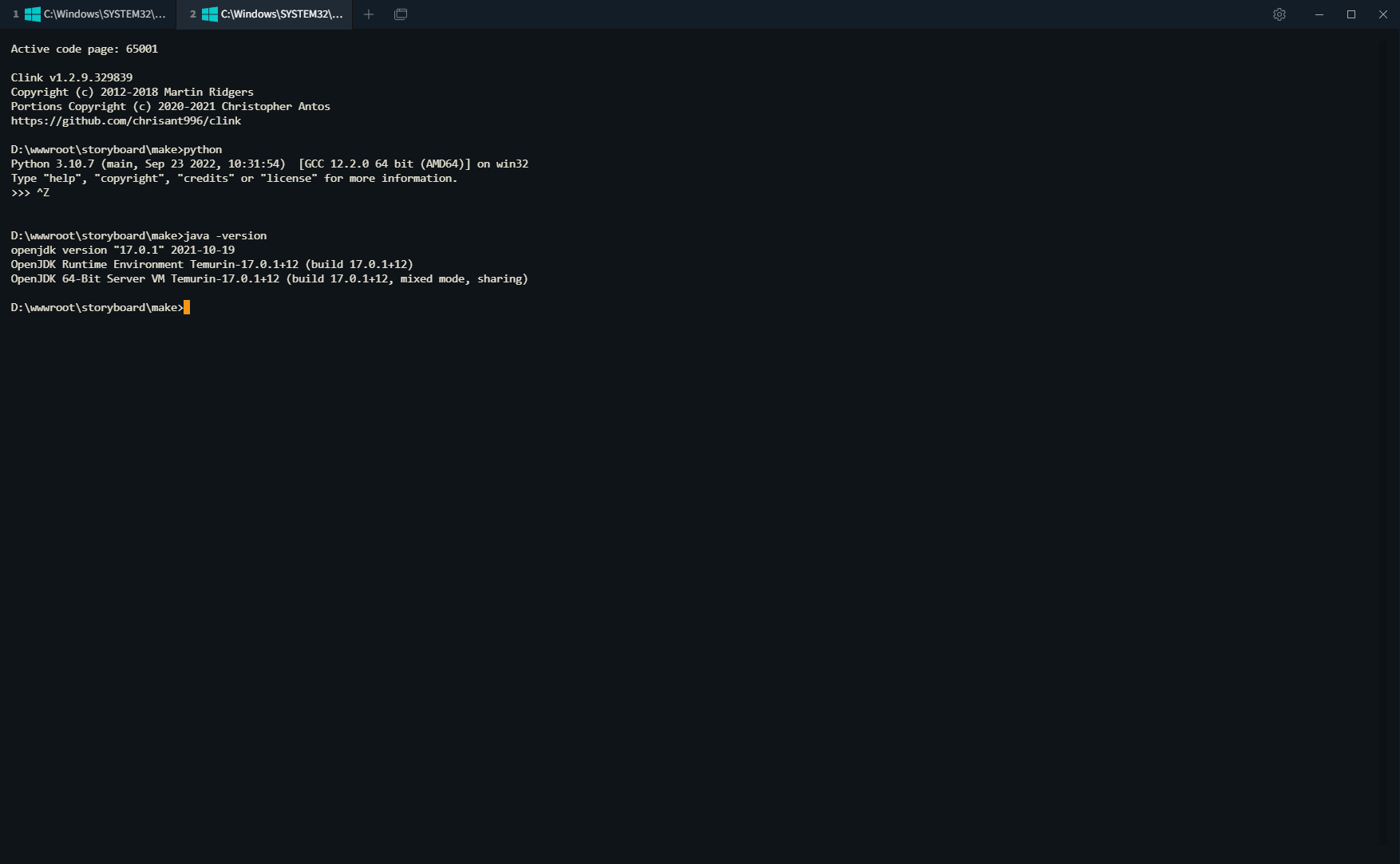 python and java cannot be executed in tabby, the cmd window that comes with this machine can ...