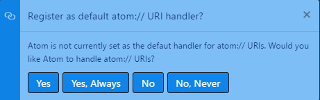 The Atom URL handler notification shows up on every start even when ...