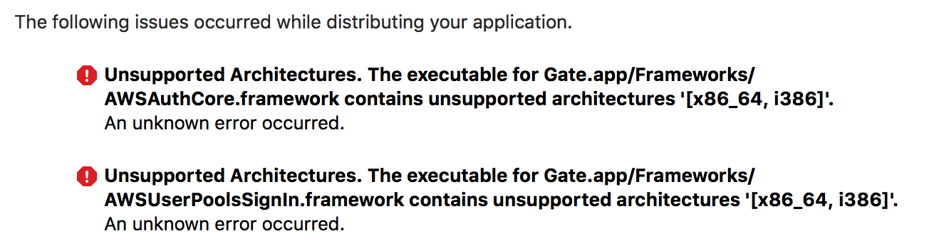 Frameworks Are Built With Non Ios Architectures · Issue 1031 · Aws Amplifyaws Sdk Ios · Github