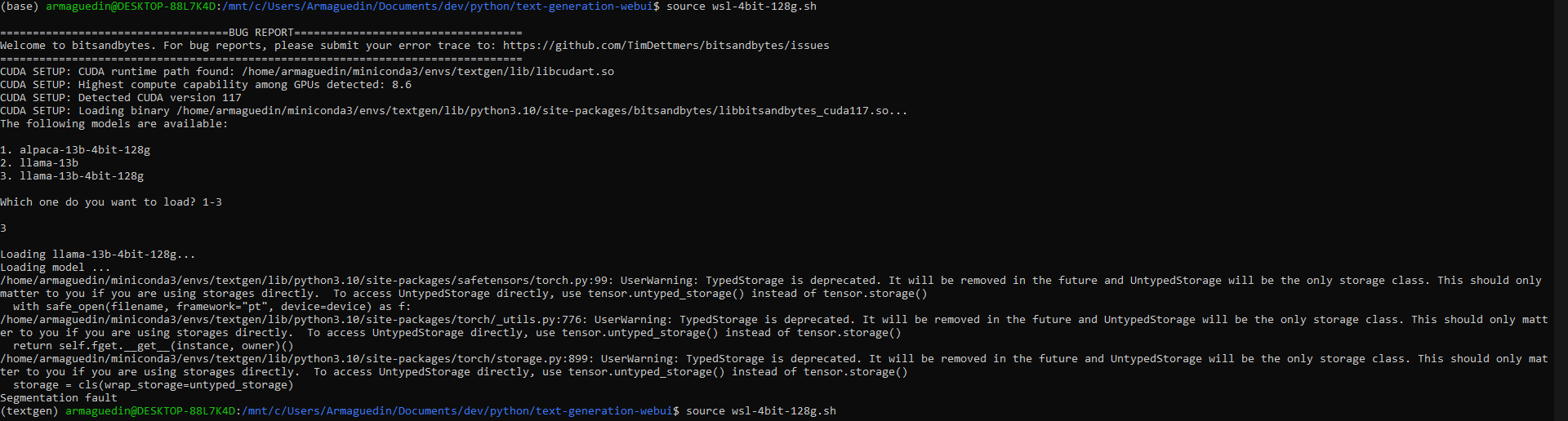 Segmentation Fault With Llama 13b 4bit 128g · Issue 972 · Oobabooga 