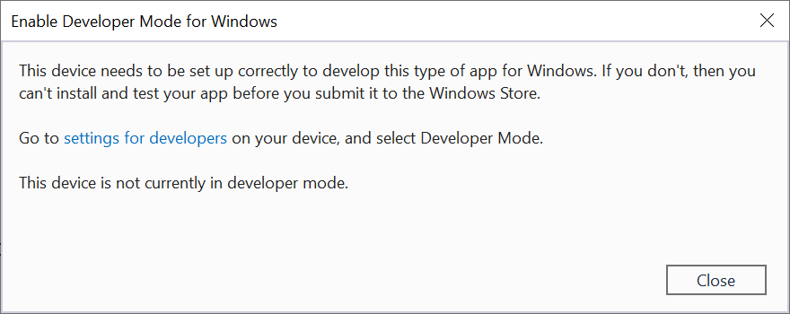 MAUI Windows Machine Developer Mode · Issue #7187 · dotnet/maui · GitHub