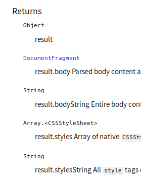 Wrong documentation object for returned type of parseHTML() function ...
