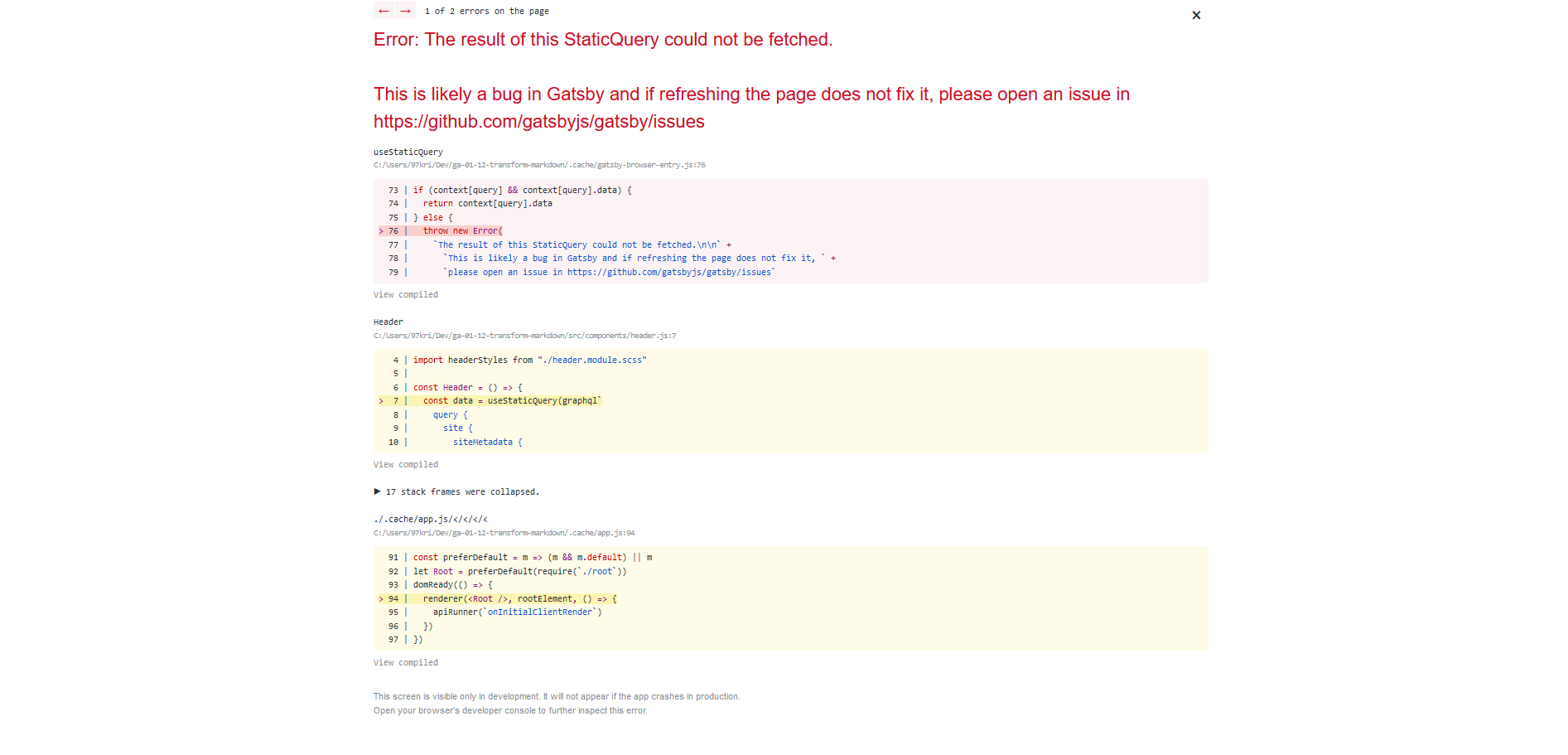 Error: The result of this StaticQuery could not be fetched. · Issue #24996 · gatsbyjs/gatsby ...