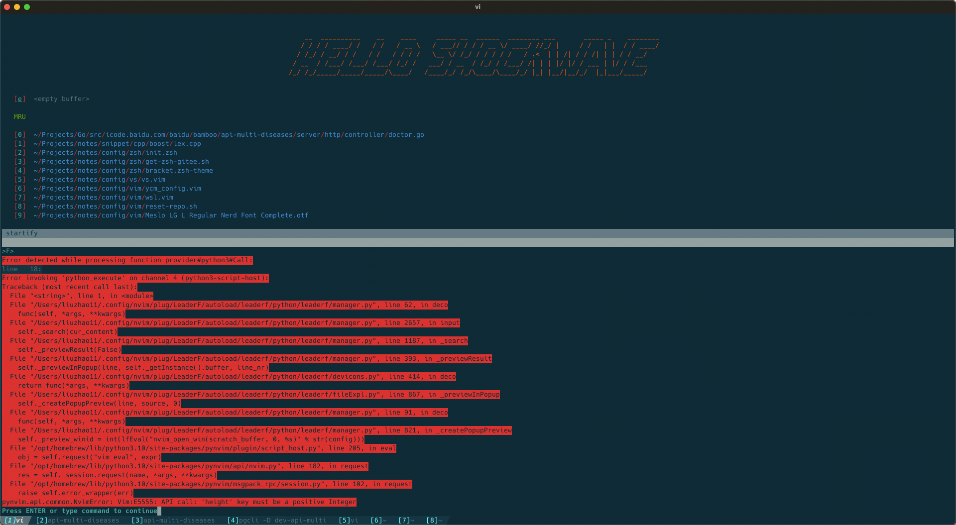 Error detected while processing function leaderf#Any#start[4]..leaderf#LfPy[1]..provider#python3 ...