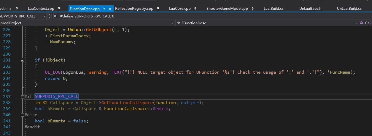 UE4.22 版本下打开SUPPORTS_RPC_CALL编译出错 · Issue #191 · Tencent/UnLua · GitHub