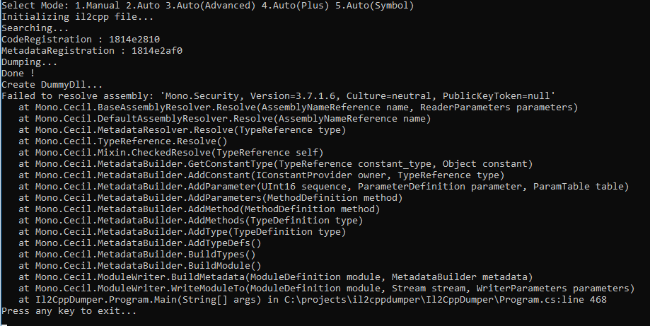 Error when creating DummyDLL · Issue #81 · Perfare/Il2CppDumper · GitHub