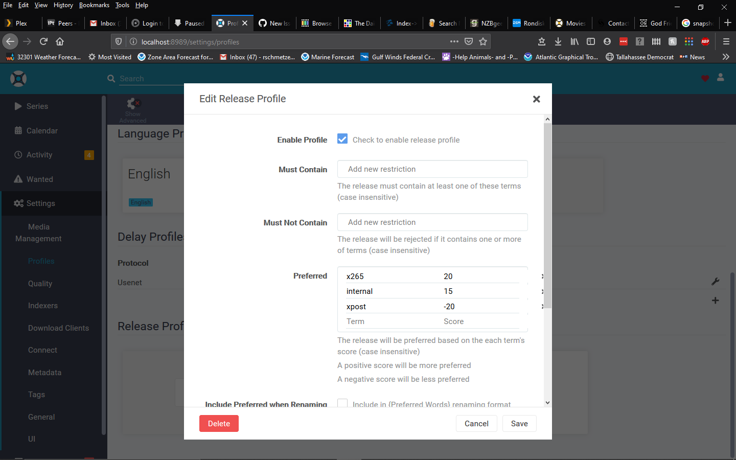 Release profile edit screen chops off function menu · Issue #3710 · Sonarr/Sonarr · GitHub