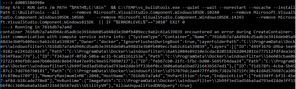 Docker Build Error Encountered An Error During Createcontainer Lost Communication With 