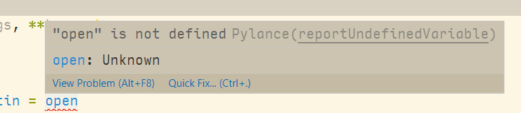 "open" is not defined · Issue #1640 · microsoft/pylance-release · GitHub