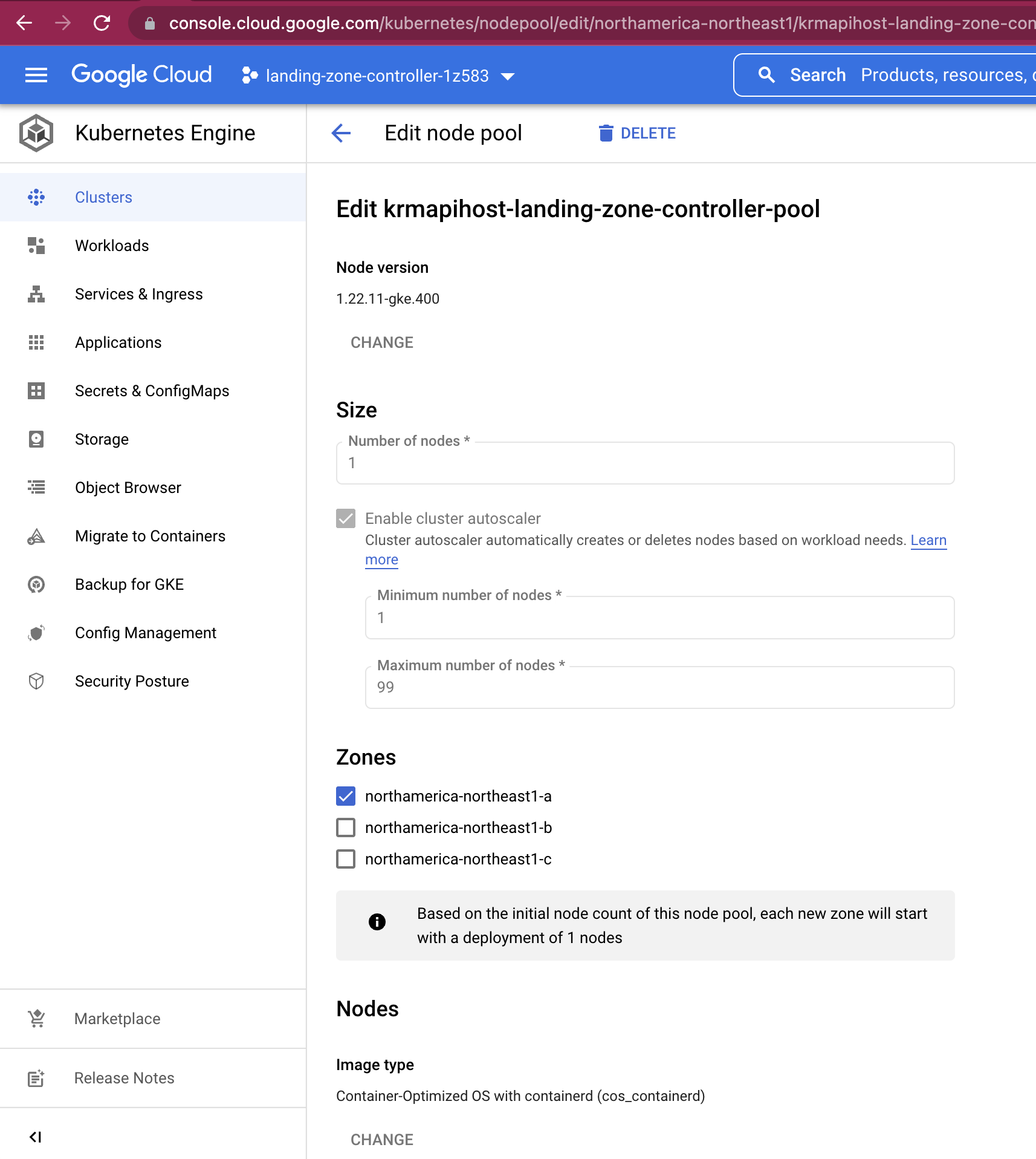 As a developer I need a single node GKE cluster down from the default 3 as part of overall ...