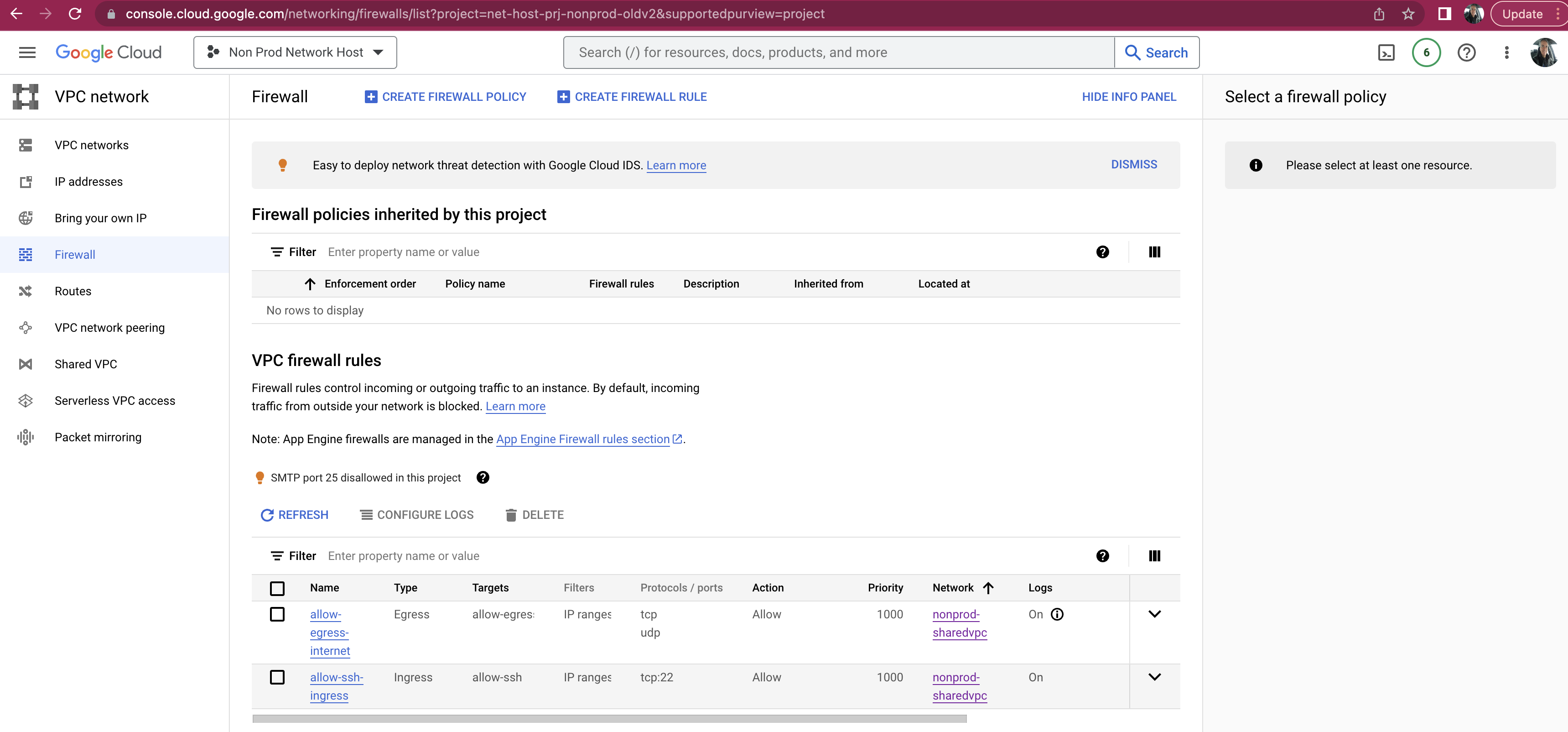 Verify np allow-ssh-ingress fwl rule not deleted after kpt live apply after commenting it out ...