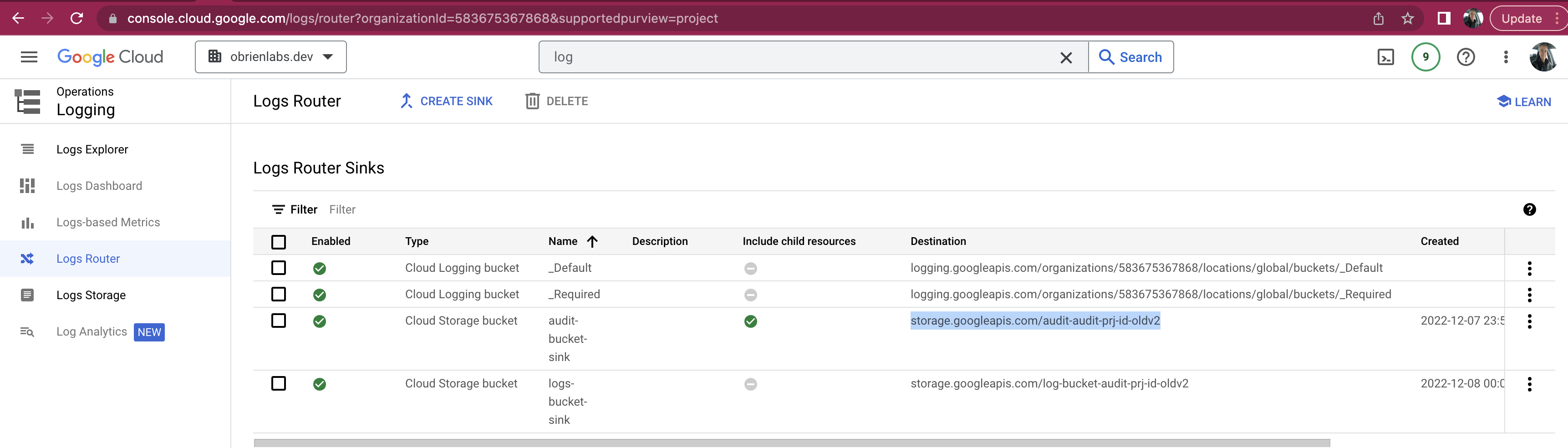 Remove duplicate organization level Log Sink logs-bucket-sink - keep audit-bucket-sink · Issue ...