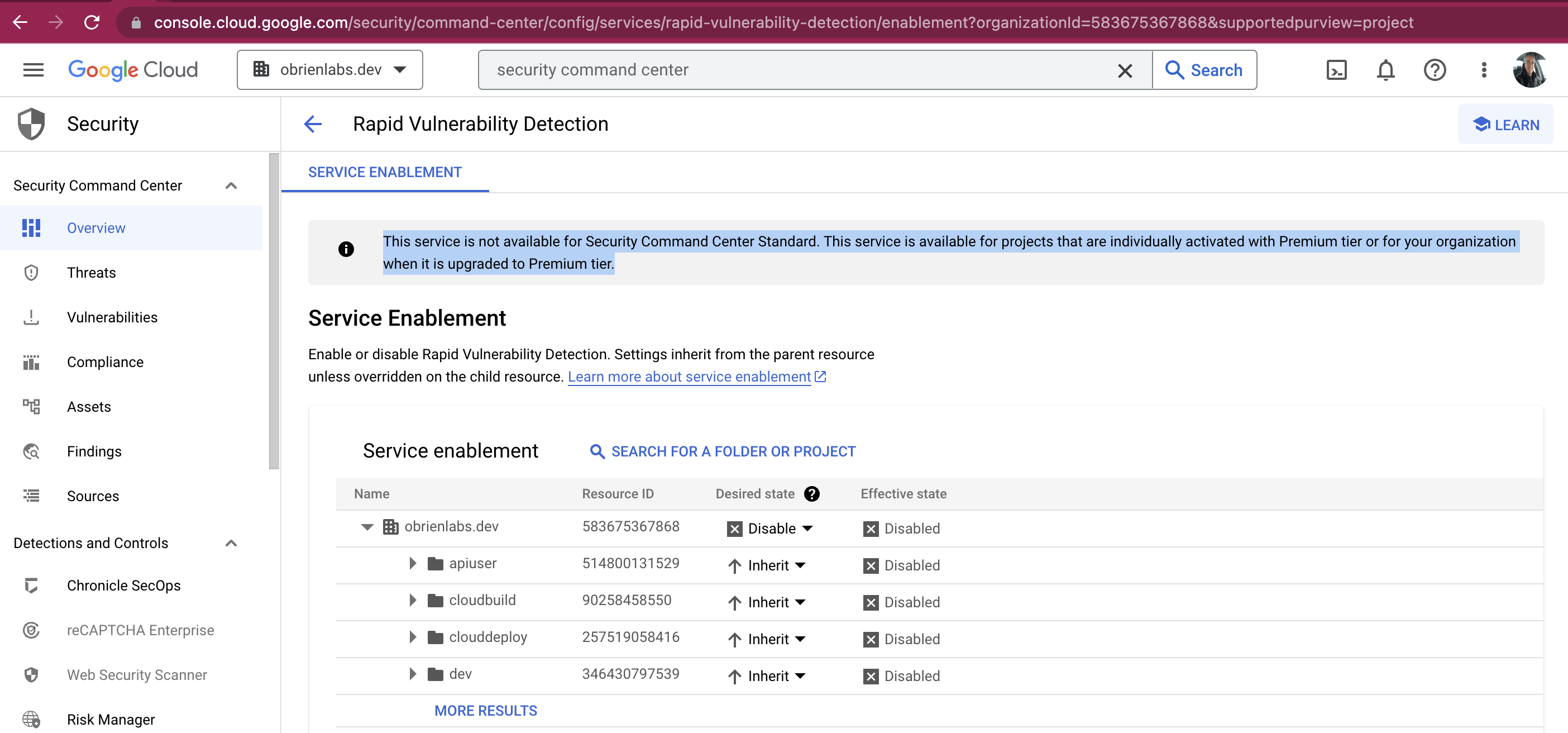 SCC-P (Security Command Center Premium) - enable at the organization level (multi-org) up from ...