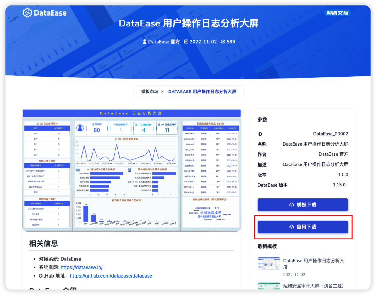 [feature]【模板市场】希望 Dataease 支持套用模板市场（官方网站）中的应用 · Issue 3774 · Dataease Dataease · Github