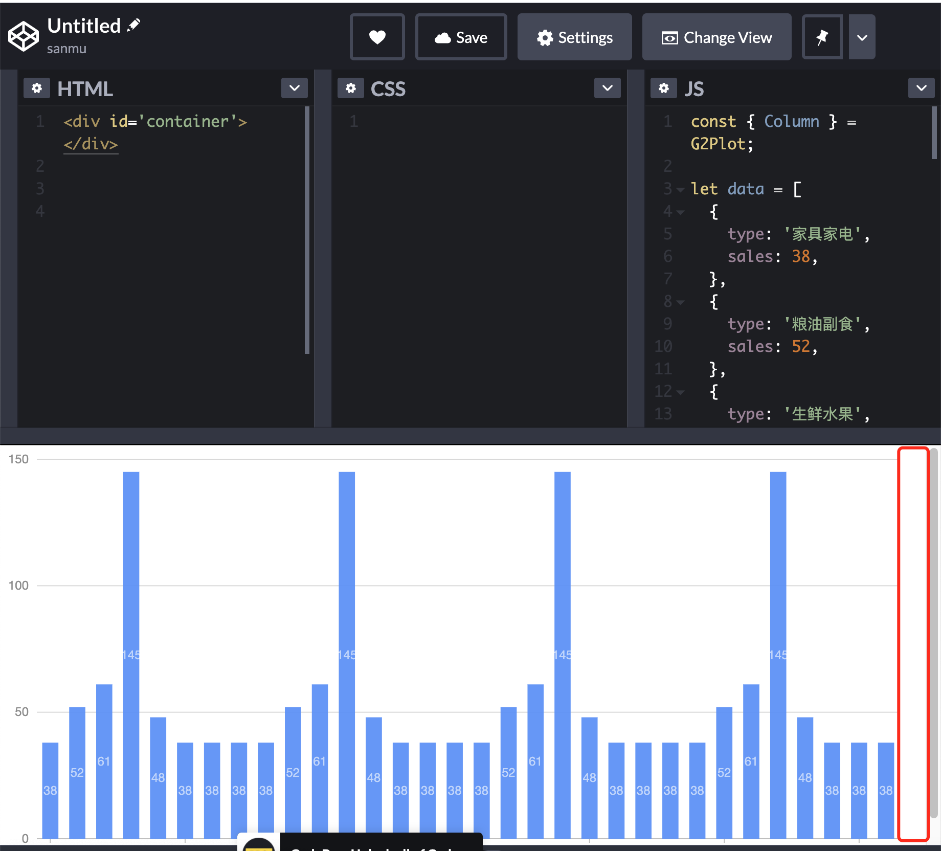 柱状图，X轴设置了字体后，自适应padding右侧会留有空隙 · Issue #2551 · antvis/G2Plot · GitHub