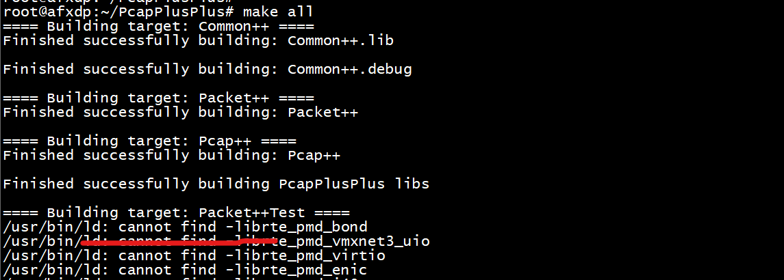 /usr/bin/ld: cannot find -librte_pmd_bond · Issue #585 · seladb/PcapPlusPlus · GitHub