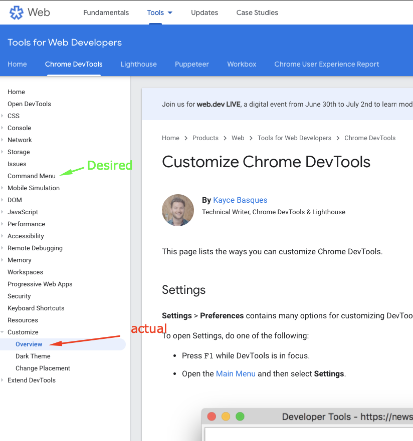 Broken Link in Command Menu · Issue #3186 · GoogleChrome/web.dev · GitHub
