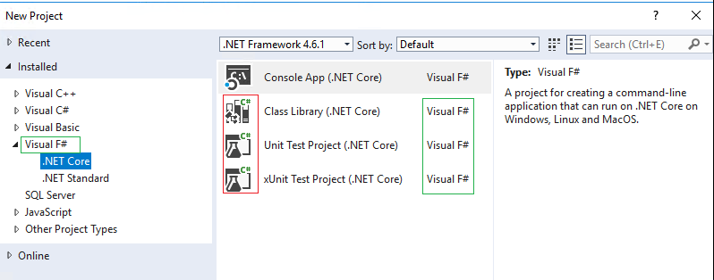 The icon of .Net Core/Standard F# project templates not displayed ...